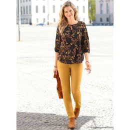 Schlupfbluse Inspirationen, Damen, Gr. 38, gelb (schwarz, ocker, bedruckt), 100% Viskose, Paisley, bedruckt, gemustert, mehrfarbig, Rundhals, Blusen Schlupfbluse
