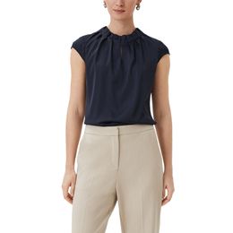 Satinbluse comma, Damen, Gr. 38, blau, Satin, Obermaterial: 95% Polyester, 5% Elasthan, unifarben, regular fit normal, Rundhals, elastischer Bund, Blusen, mit Raffung am Hals