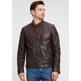 Lederjacke Mauritius "GMBrody LASV", Herren, Gr. L, braun (schwarz braun), Obermaterial: 100% Schafsleder. Futter: 100% Baumwolle. Ärmelfutter: 100% Polyester, unifarben, regular fit kurz, eingesetzt abgesteppt, Jacken, mit Reißverschluss, Reißverschlusstaschen, Stehkragen