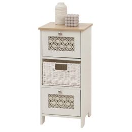 Kommode HWC-O75, Schubladenschrank, 3 Schubfächer Korbschubladen Holz Melamin 63x30x30cm ~ natur-weiß
