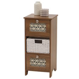 Kommode HWC-O75, Schubladenschrank, 3 Schubfächer Korbschubladen Holz Melamin 63x30x30cm ~ braun