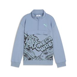 Rundhalspullover Puma "Puma x HOT WHEELS™ MONSTER TRUCKS Sweatshirt Jungen", Jungen, Gr. 104, blau (cool blau), Obermaterial: 32% Polyester, 68% Baumwolle; Rippe: 97% Baumwolle, 3% Elasthan; Decklage: 100% Polyester; Seitentasche – Oben: 100% Baumwolle, relaxed fit, Pullover