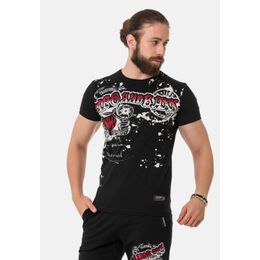 Cipo & Baxx T-Shirt CIPO & BAXX "T-Shirt", Herren, Gr. L, schwarz, 95% Baumwolle, 5% Elasthan, bedruckt, regular fit, Rundhals, Shirts T-Shirt, mit Rundhalsausschnitt