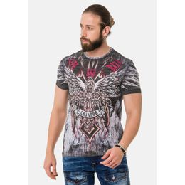 Cipo & Baxx T-Shirt CIPO & BAXX "T-Shirt", Jungen, Gr. M, grau, 50% Baumwolle, 50% Polyester, bedruckt, regular fit, Rundhals, Shirts T-Shirt, mit Laserdruck