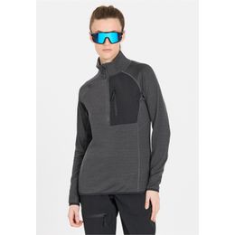Fleeceshirt WHISTLER "Helge", Damen, Gr. 40, grau (dunkelgrau, meliert), 95% Polyester, 5% Elasthan, unifarben, hoch geschlossener Ausschnitt, Shirts, mit praktischer Brusttasche