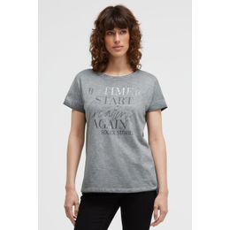 Rundhalsshirt SOCCX, Damen, Gr. L, lunar grau, Material: 100% Baumwolle, bedruckt, loose fit normal, angeschnitten gerader Abschluss, Shirts, mit Bindeband am Saum