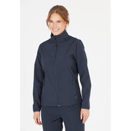 Softshelljacke WHISTLER "Lango", Damen, Gr. 42, blau (dunkelblau), 100% Polyester, unifarben, normal, hoch geschlossener Ausschnitt, Jacken Softshelljacke, mit 8.000 mm Wassers&auml;ule