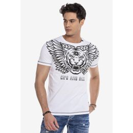 Cipo & Baxx T-Shirt CIPO & BAXX "T-Shirt", Damen, Gr. XL, wei&szlig;, 95% Baumwolle, 5% Elasthan, bedruckt, regular fit, Rundhals, Shirts T-Shirt, mit trendigem Frontprint als Highlight