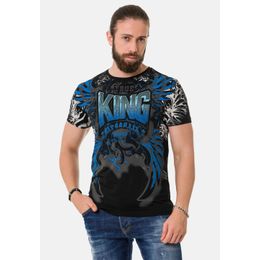 Cipo & Baxx T-Shirt CIPO & BAXX "T-Shirt", Herren, Gr. L, schwarz, 95% Baumwolle, 5% Elasthan, bedruckt, regular fit, Rundhals, Shirts T-Shirt, mit hochwertigem Frontmotiv