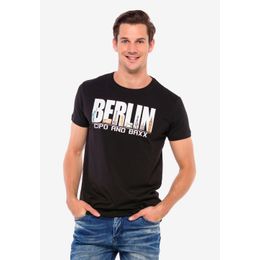 Cipo & Baxx T-Shirt CIPO & BAXX "Schriftzug Berlin", Herren, Gr. L, schwarz, 100% Baumwolle, bedruckt, Basic, regular fit, Rundhals, Shirts, hoher Tragekomfort