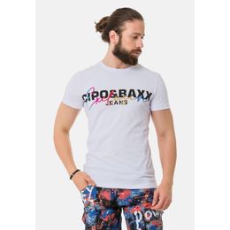 Cipo & Baxx T-Shirt CIPO & BAXX "T-Shirt", Herren, Gr. L, weiß, 95% Baumwolle;5% Elasthan, bedruckt, regular fit, Rundhals, Shirts, mit Rundhalsausschnitt