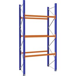 eurokraft pro Palettenregal aus Stahl, Grundregal, HxBxT 3990 x 2025 x 1100 mm, 3 Fächer, Feldlast 7800 kg