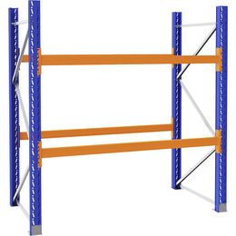 eurokraft pro Palettenregal aus Stahl, Grundregal, HxBxT 2100 x 2025 x 1100 mm, 2 Fächer, Feldlast 5400 kg
