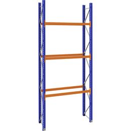 eurokraft pro Palettenregal aus Stahl, Grundregal, HxBxT 4620 x 2025 x 750 mm, 3 Fächer, Feldlast 7600 kg