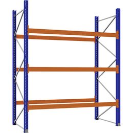 eurokraft pro Palettenregal aus Stahl, Grundregal, HxBxT 3360 x 2900 x 1100 mm, 3 Fächer, Feldlast 7900 kg