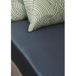 Moooi Satin-Spannbettlaken "Dodo Pavone" in Dunkelblau - 55% | Größe 90x200 cm | Bettwaesche-bettwaren