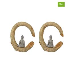 Gilde 2er-Set: Dekofiguren "Buddha" in Hellbraun - (B)21 x (H)22 x (T)6 cm - 37% | Dekofiguren
