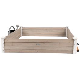 WONDERMAKE&reg; Gro&szlig;e Hochbeet-Umrandung aus Holz f&uuml;r Garten Terrasse, Pflanzbeet Bausatz XL quadratisch, Blumenbeet Kr&auml;uterbeet Beetumrandung niedrig deko, 120 x 120 x 26,5 cm, wei&szlig; grau anthrazit