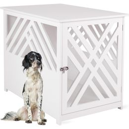 WONDERMAKE&reg; Design Hundek&auml;fig aus Holz f&uuml;r Zuhause Wohnung mit Beistelltisch, Hundebox f&uuml;rs Wohnzimmer Indoor, 90x60 cm wei&szlig;
