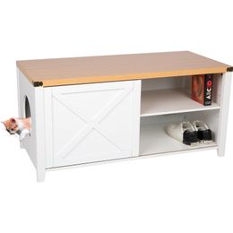 needs&wants&reg; Katzenschrank gro&szlig; f&uuml;r Katzentoilette XXL aus Holz mit Schuhschrank Sitzkommode, Katzenklo-Schrank Kommode, Design Katzenhaus Toilette Klo, 110 x 50 x 53 cm, wei&szlig; braun