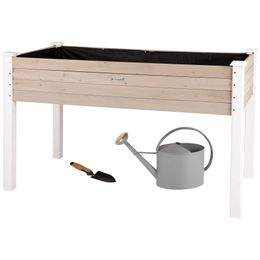 WONDERMAKE&reg; Gro&szlig;es Hochbeet aus Holz f&uuml;r Garten Balkon Terrasse, Pflanzkasten Bausatz XL rechteckig schmal mit Vlies-Folie, Kr&auml;uterbeet Pflanzenkasten, 124 x 63 x 75 cm, wei&szlig; grau anthrazit