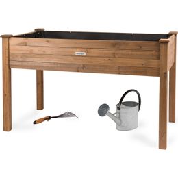 needs&wants&reg; Gro&szlig;es Hochbeet aus Holz f&uuml;r Garten Balkon Terrasse, Pflanzkasten Bausatz XL rechteckig schmal mit Vlies-Folie, Kr&auml;uterbeet Pflanzenkasten deko, 121 x 63 x 75 cm, dunkel-braun
