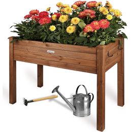 needs&wants&reg; Hochbeet aus Holz f&uuml;r Garten Balkon Terrasse, Pflanzkasten Bausatz rechteckig schmal mit Vlies-Folie, Kr&auml;uterbeet Pflanzenkasten deko, 100 x 50 x 75 cm, dunkel-braun