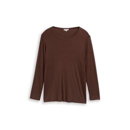Tom Tailor Damen Plus Size - Basic Slim Fit Langarmshirt, braun, Uni, Gr. 46