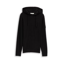 Tom Tailor Denim Herren Strickpullover mit Kapuze, schwarz, Uni, Gr. XL