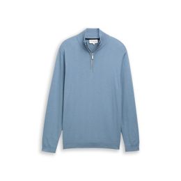 Tom Tailor Herren Troyer Strickpullover mit Fischgrät-Struktur, blau, Uni, Gr. XL
