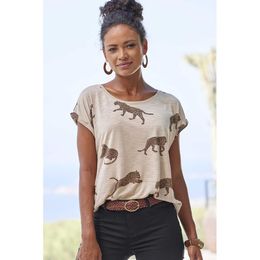 Lascana T-Shirt 'mit Leoparden-Motiv' mehrfarbig Gr. 36/38 f&uuml;r Damen. Rundhals und Print. Figurumspielend