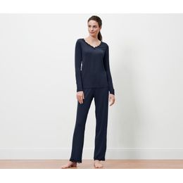 Tchibo - Pyjama mit Spitzenbesatz - Damen - Gr. XL - dunkelgrau