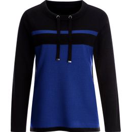 Damen Langarm-Pullover mit Tunnelzug am Rundhals-Ausschnitt schwarz-royalblau, Gr&ouml;&szlig;e 44