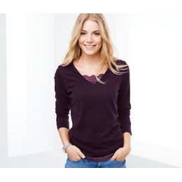 Tchibo - Langarmshirt mit V-Ausschnitt - Damen - Gr. XL - dunkelrosa