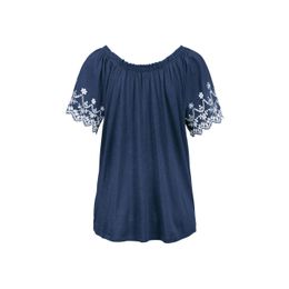 Tchibo - Shirt im Materialmix mit Lochstickerei - Damen - Gr. M - blau
