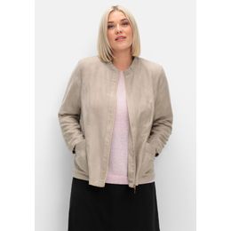 sheego Große Größen Blazer aus Veloursleder-Imitat, stein, Größe 46 - Damen