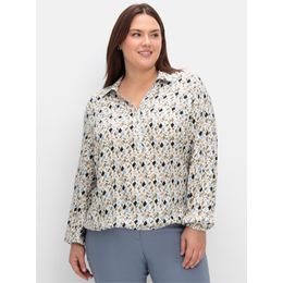 sheego Gro&szlig;e Gr&ouml;&szlig;en Langarm-Bluse mit Elastik-Abschl&uuml;ssen, ecru-bleu-bedruckt, Gr&ouml;&szlig;e 50 - Damen