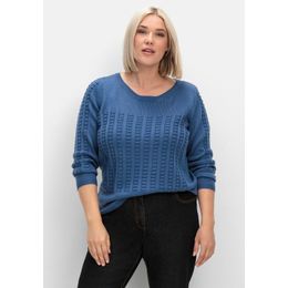 sheego Gro&szlig;e Gr&ouml;&szlig;en Langarm-Pullover mit 3D-Strickmuster, jeansblau, Gr&ouml;&szlig;e 54 - Damen