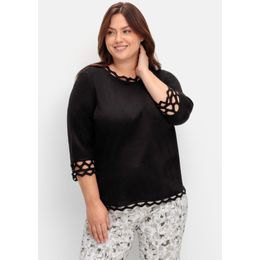 sheego Gro&szlig;e Gr&ouml;&szlig;en 3/4 Arm-Pullover mit Zierborte, schwarz, Gr&ouml;&szlig;e 54 - Damen
