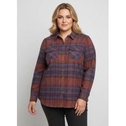 sheego Gro&szlig;e Gr&ouml;&szlig;en Flanellbluse im Karo-Muster, mittelblau-terra-kariert, Gr&ouml;&szlig;e 50 - Damen