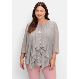 sheego Gro&szlig;e Gr&ouml;&szlig;en 2-in-1-Shirt mit Pailletten-Druck, grau, Gr&ouml;&szlig;e 48 - Damen