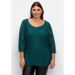 sheego Große Größen Chiffonbluse mit Baumwoll-Spitze, petrol, Größe 42 - Damen