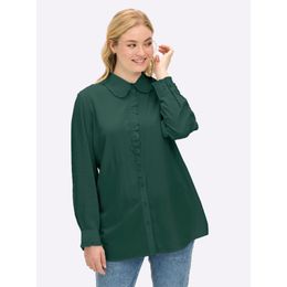 sheego Damen Hemdbluse mit gerüschter Knopfleiste, moos, Größe 48