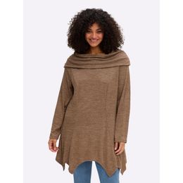 sheego by Joe Browns Damen Longpullover mit gerafftem Rollkragen, braun-meliert, Größe 44/46