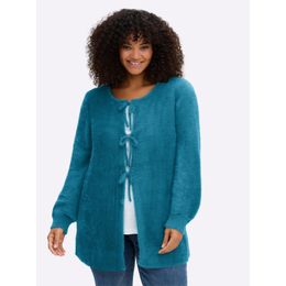 sheego Damen Strickjacke mit Bindebändern und Ballonärmeln, topas, Größe 48/50
