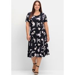 sheego Große Größen Jerseykleid in A-Form, marine-flieder-bedruckt, Größe 50 - Damen