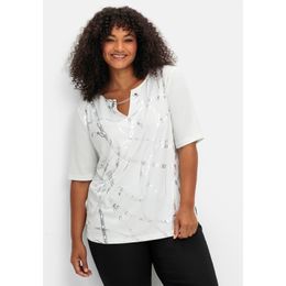 sheego Gro&szlig;e Gr&ouml;&szlig;en Print-Shirt mit Seitenschlitzen, ecru, Gr&ouml;&szlig;e 50 - Damen