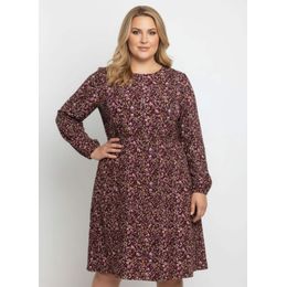 sheego Große Größen Webkleid mit Smok-Einsatz, burgund-mauve-bedruckt, Größe 46 - Damen