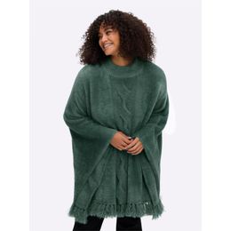 sheego Gro&szlig;e Gr&ouml;&szlig;en Strickponcho mit Stehkragen und Quasten, moos, Gr&ouml;&szlig;e 48-54 - Damen
