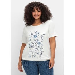 sheego Gro&szlig;e Gr&ouml;&szlig;en Print-Shirt mit Gummizug am Saum, wei&szlig;-bedruckt, Gr&ouml;&szlig;e 46 - Damen